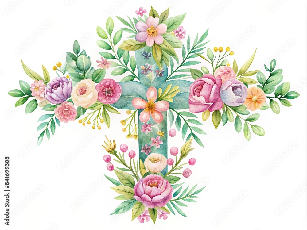 Watercolor Easter cross clipart featuring floral designs , watercolor ...