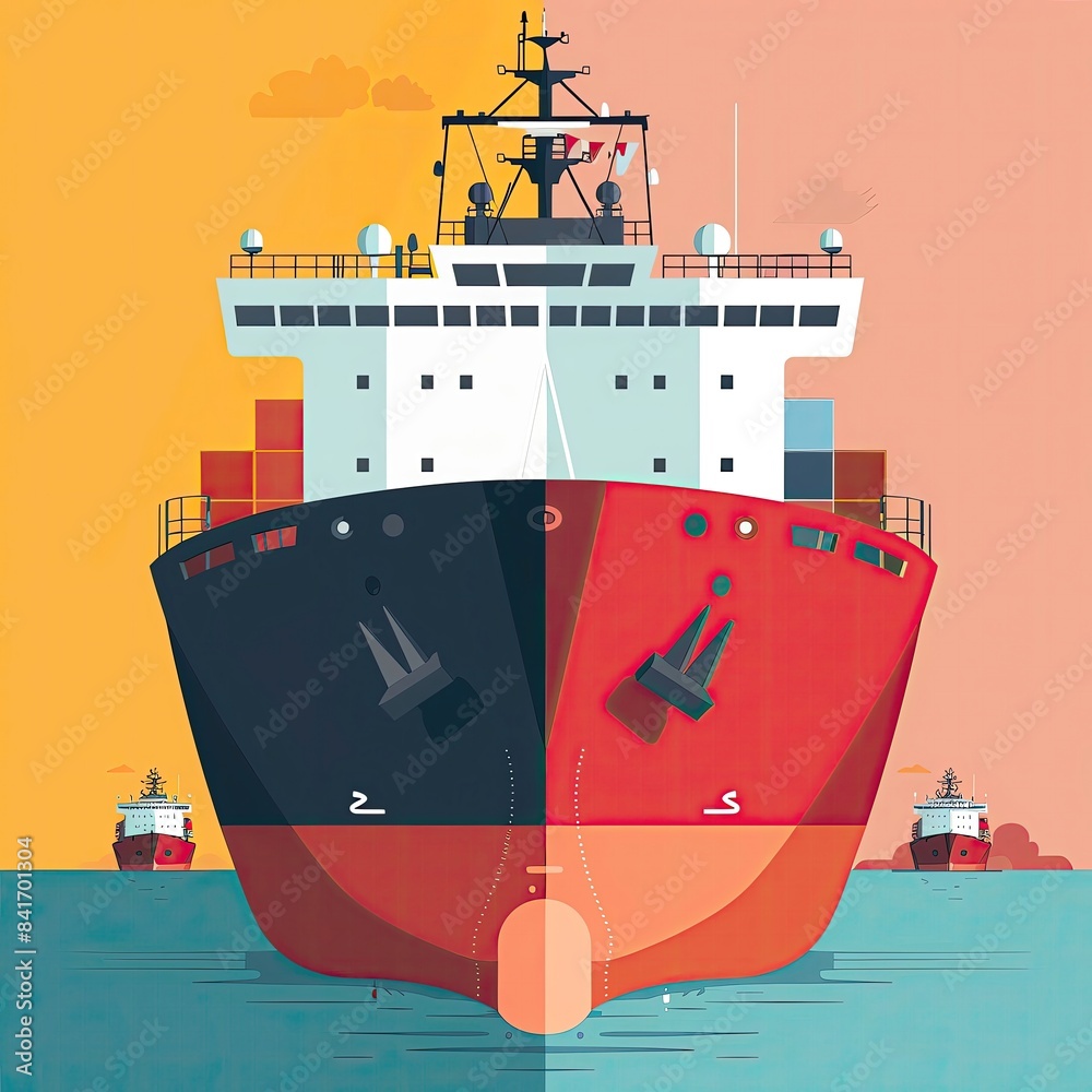 Shipping freight in business supply chains flat design front view ...