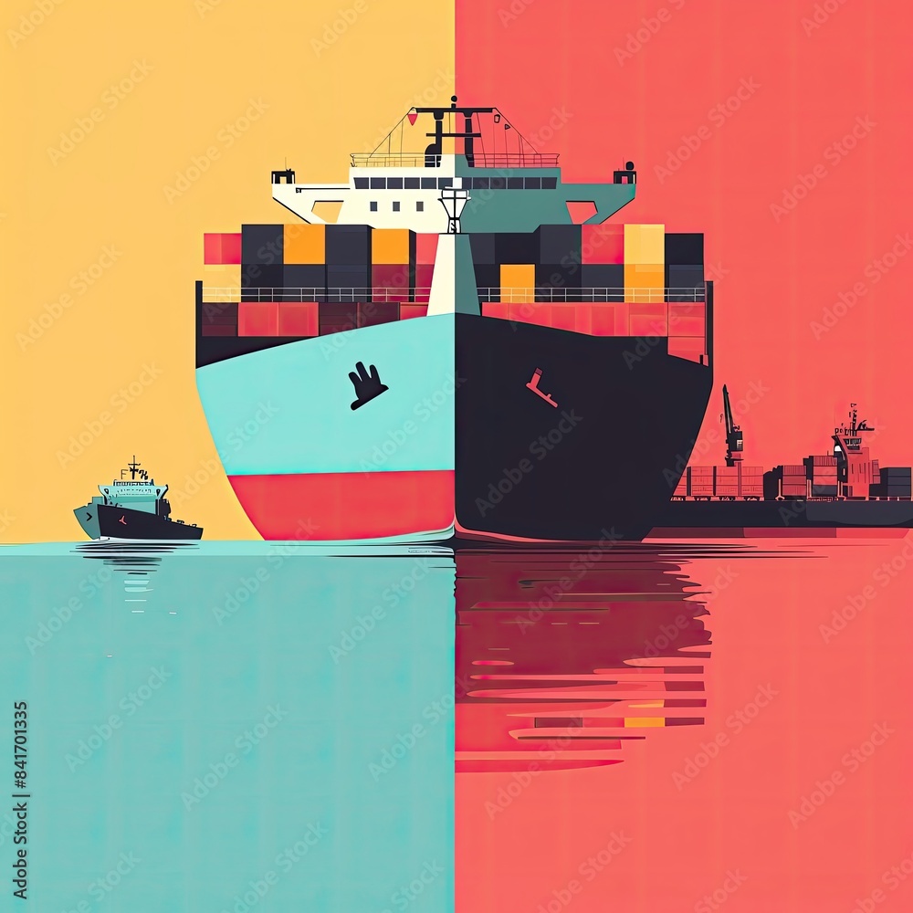 Shipping freight in business supply chains flat design front view ...