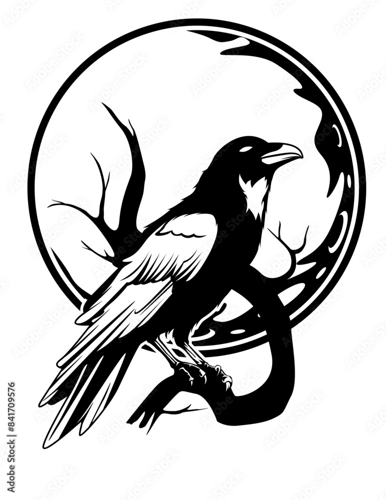Crow in Full Moon | Black Bird | Hawk | Raven Animal | Halloween Bird ...