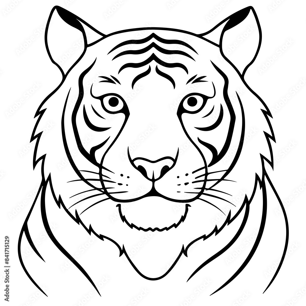 tiger portrait full body cartoon outline line art coloring page ...