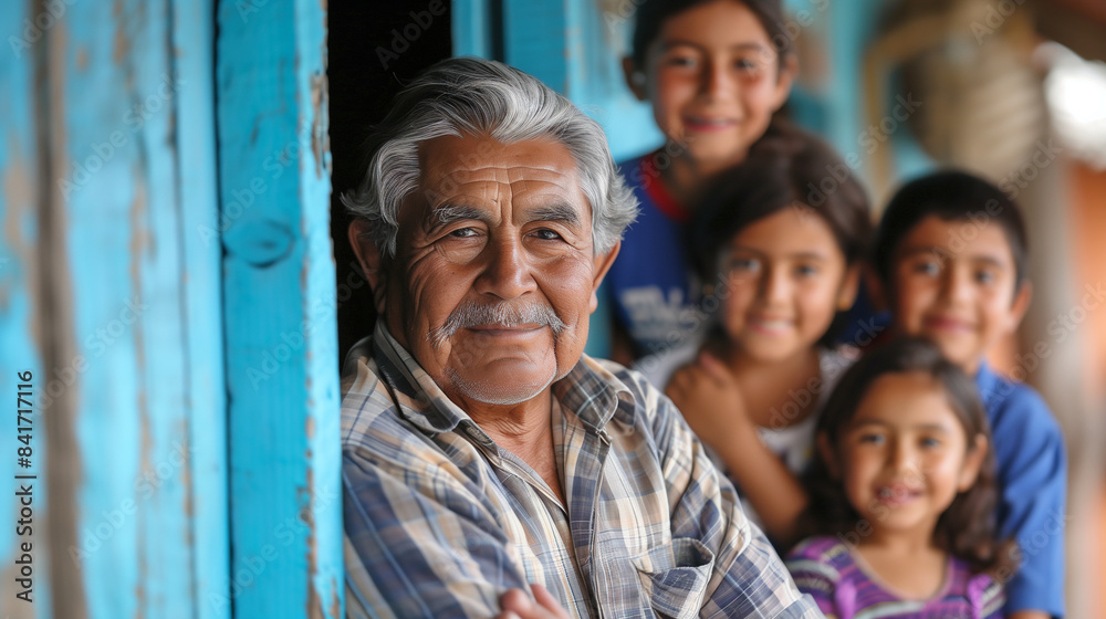 copy space, stockphoto, elderly hispanic couple with children and ...