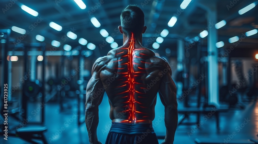 Focus on muscular back during weight lifting exercise veins popping ...