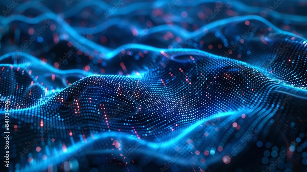 futuristic blue tech waves dynamic ai neural network cyber quantum ...