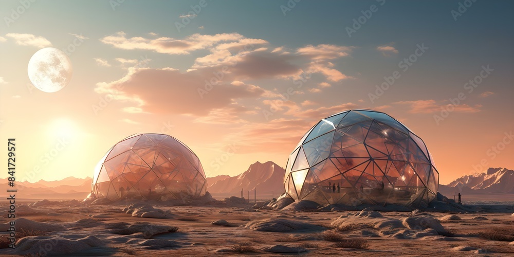 Geodesic Dome Houses in Mars and Moon Colonies 3D Renderings. Concept ...