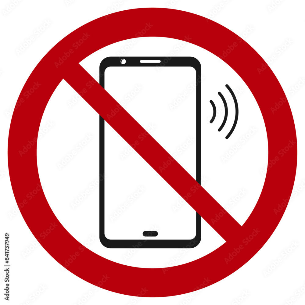 No cell phone prohibition sign. No cell zone sign. Smartphone in red ...