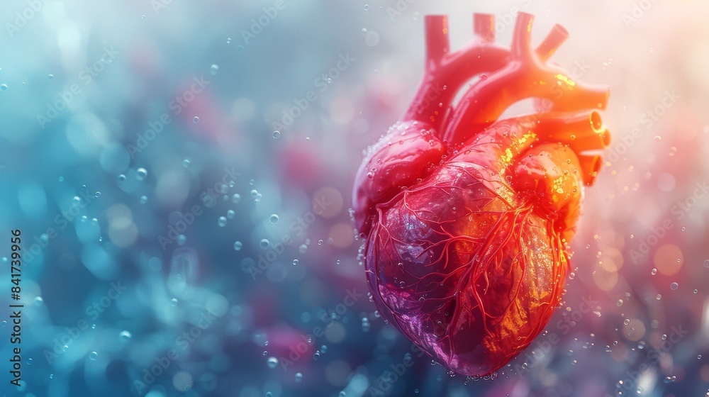 Human Heart Close-Up Double Exposure Silhouette with Arteries, Vibrant ...