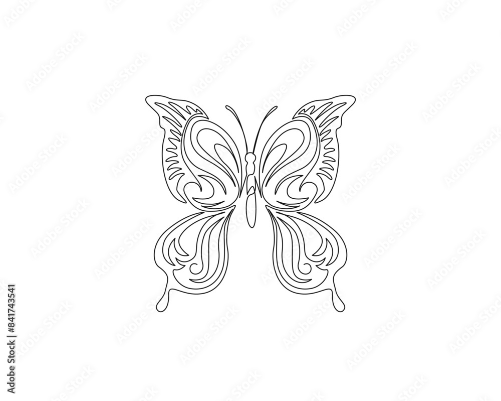 Continuous one line drawing of beautiful butterfly. Butterfly simple ...