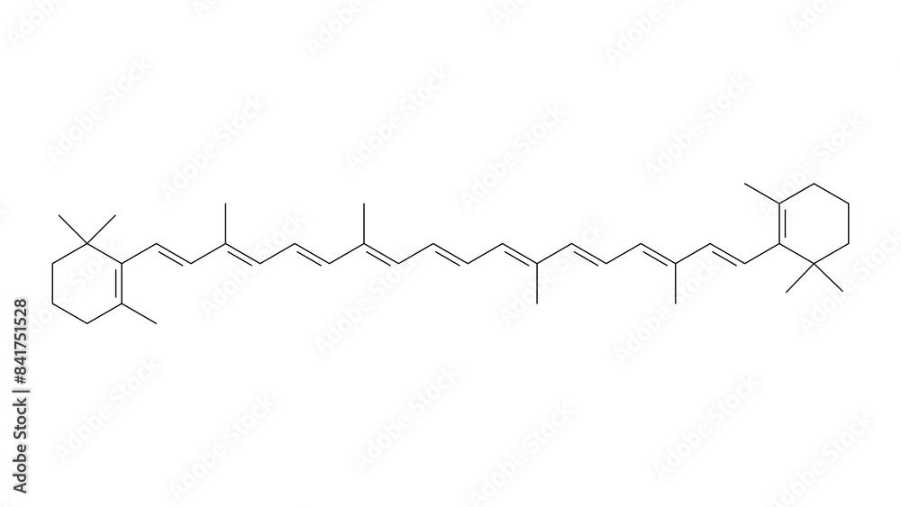b-carotene molecule, structural chemical formula, ball-and-stick model ...