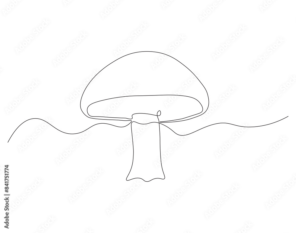 Continuous one line drawing of edible mushroom. One line drawing ...