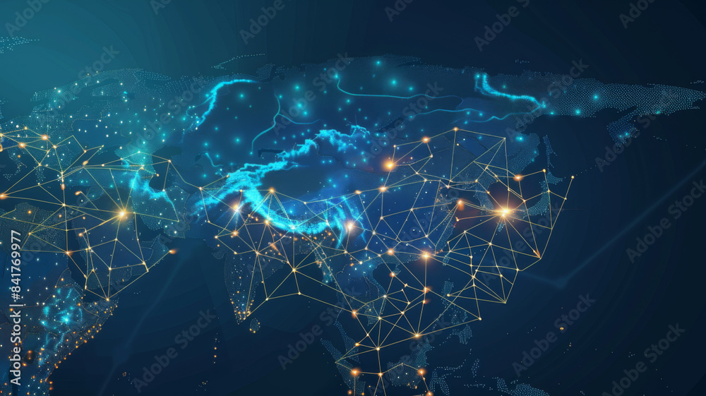 Asia map depicting global connectivity, data transfer, business ...