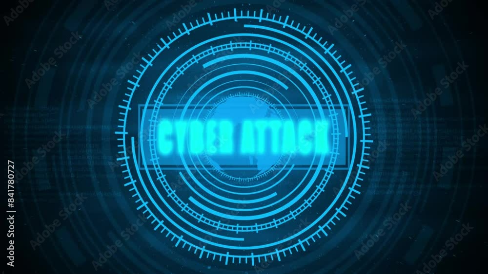 HUD Radar screen background and Cyber attack text animation. Wave ...