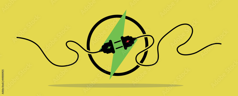 Socket environment concept. Socket and Plugs inserted in Electrical Outlet. Electric extension ...