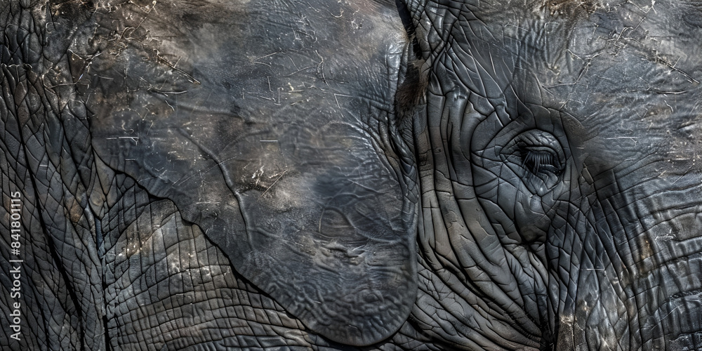 skin of an elephant shows deep cracks and scratches, revealing its ...