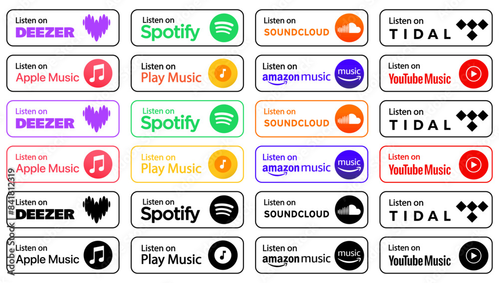 Popular music streaming services with listening badges.Music streaming ...