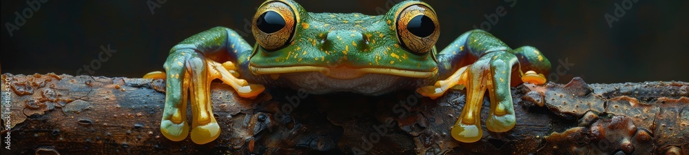 The gliding tree frog leaps and glides among branches using its webbed ...