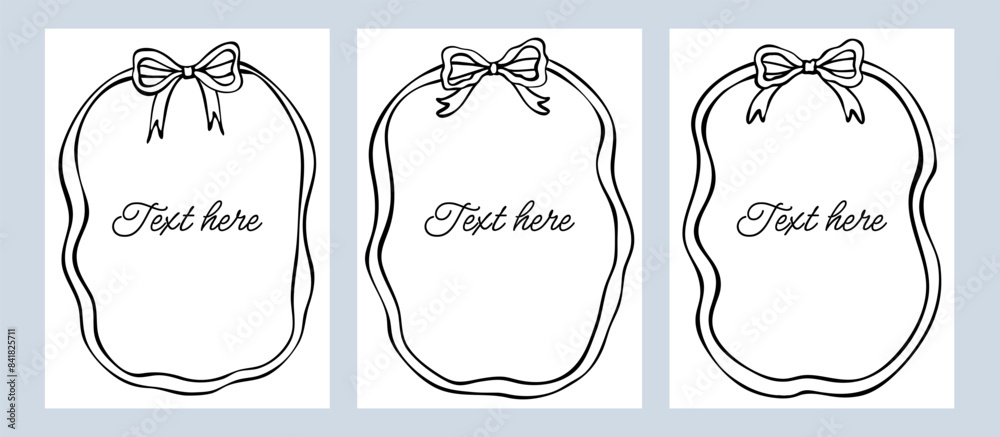 Set bow frames template with space for text. Hand drawn black oval ...