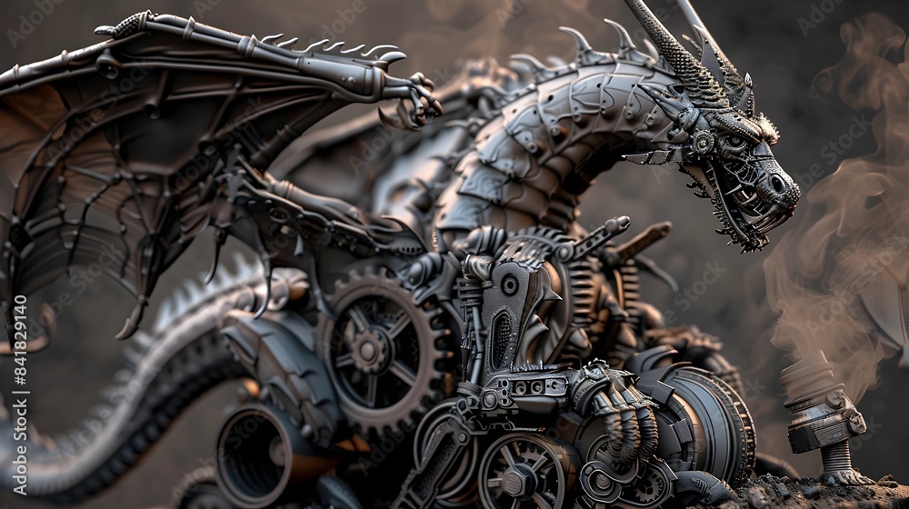 Powerful Mechanical Dragon Futuristic Robotic Beast Emerging from Smoky ...