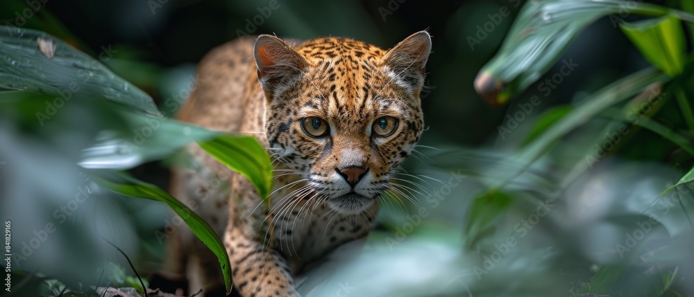 In the thick foliage, the jaguarundi stealthily hunts small mammals and ...