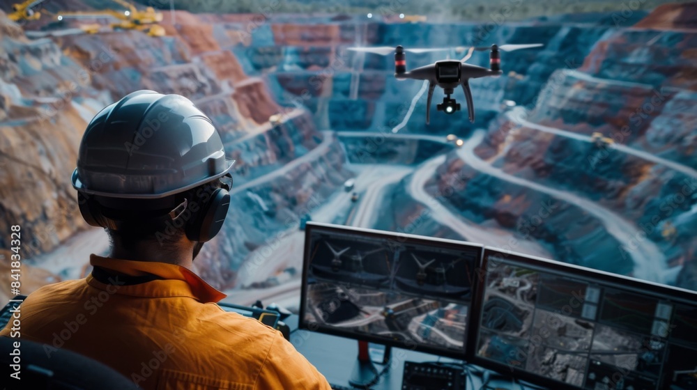 showcasing drones surveying a mine site from above, with digital maps ...