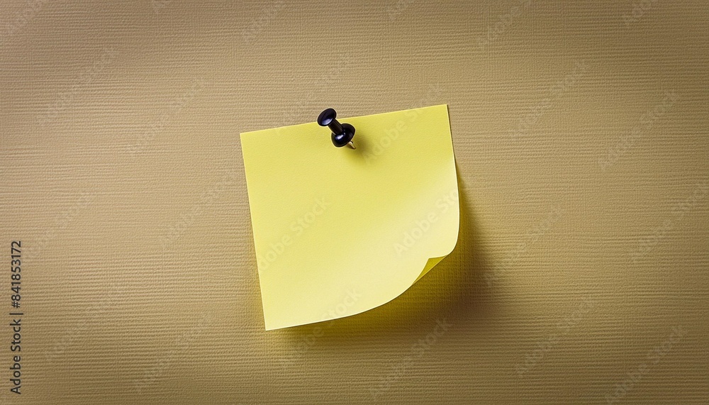 yellow oblong sticky post it note with pushpin one single isolated ...