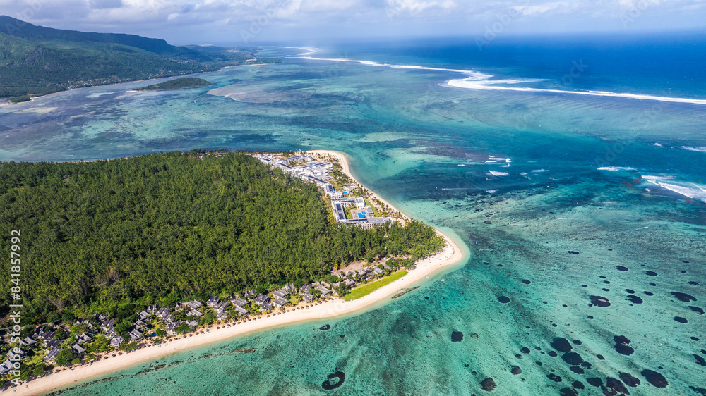 Pointe Sud Ouest, aerial landscape view of area around lagoon located ...