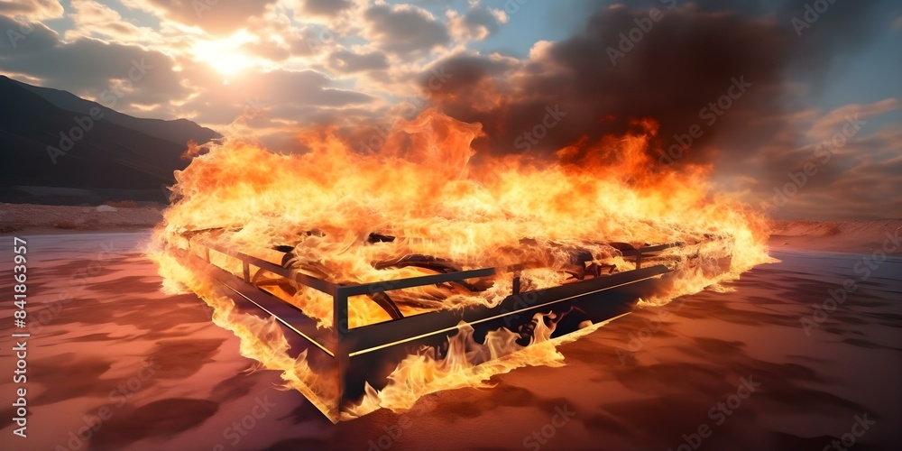 Image of lithium battery fire in an electric car due to thermal runaway ...
