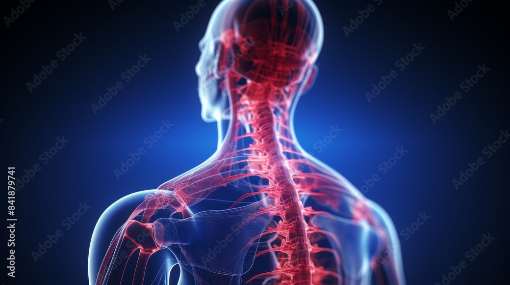 A man's o women skeleton is shown in red and blue. The skeleton is ...