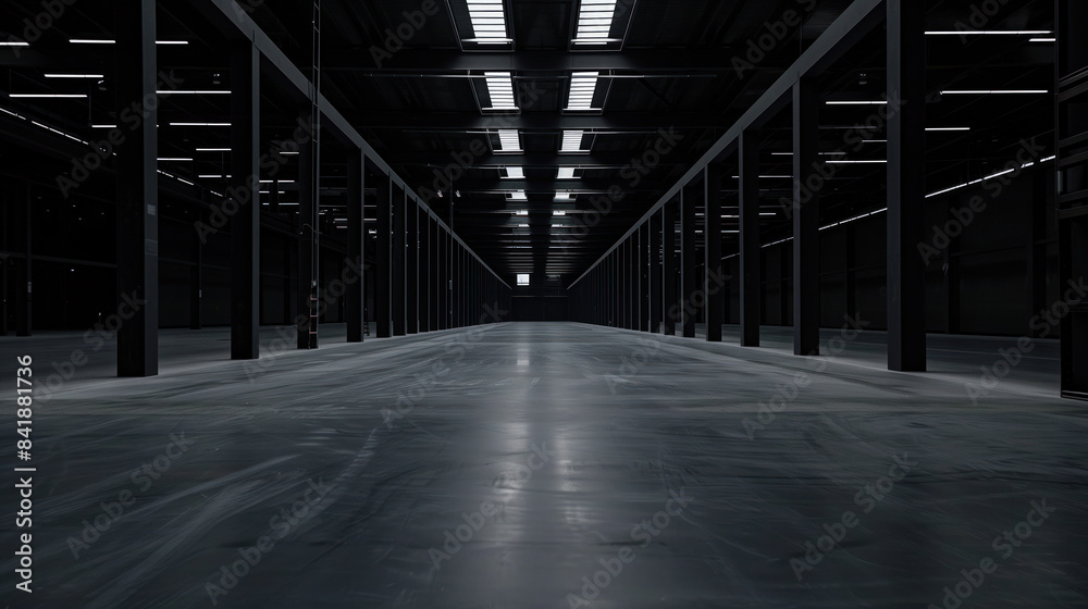 Big black empty clean warehouse. Background image. Created with ...