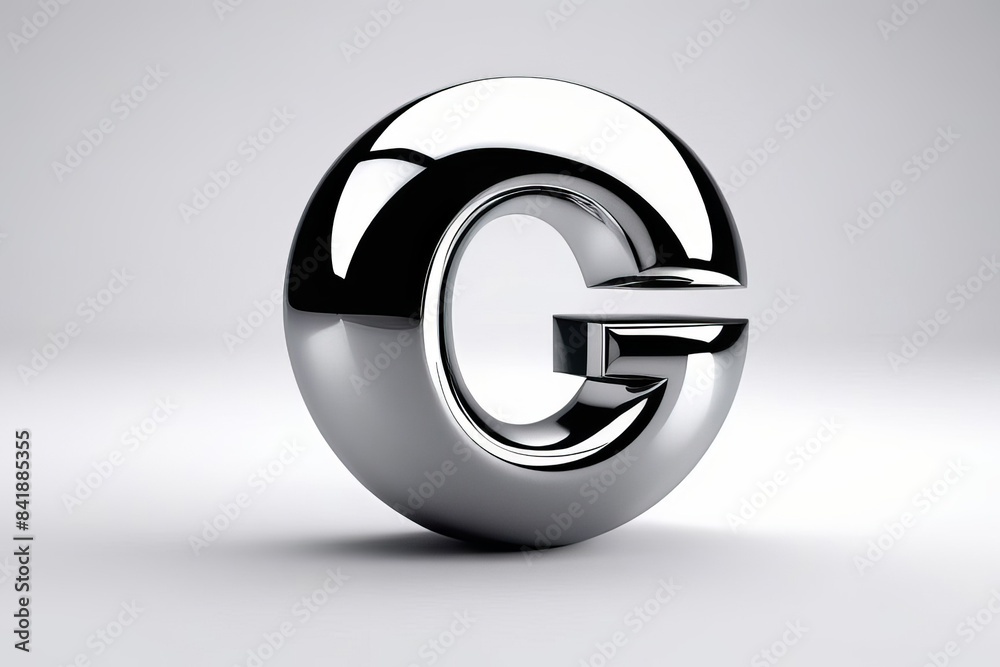 three-dimensional chrome letter G with a polished surface stands out ...