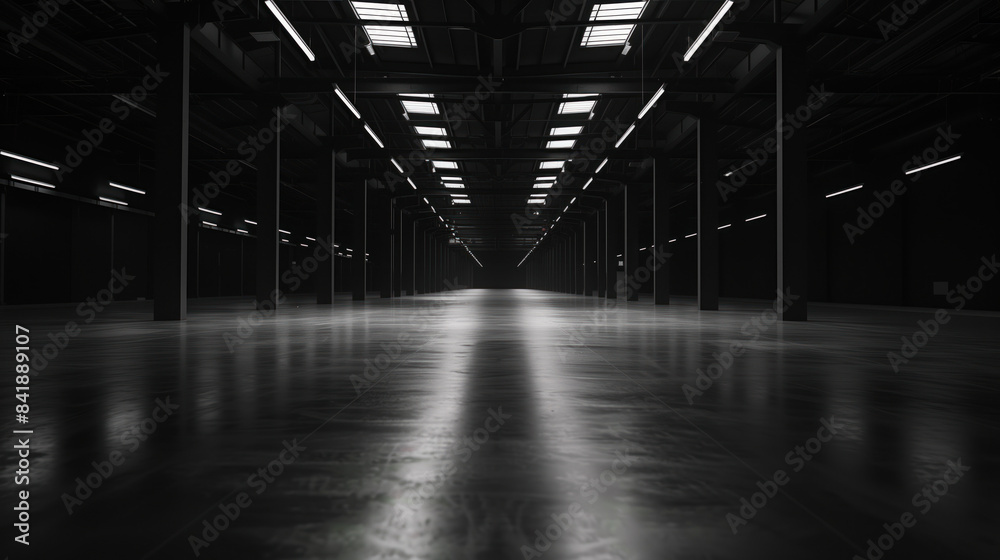 Big black empty clean warehouse. Background image. Created with ...