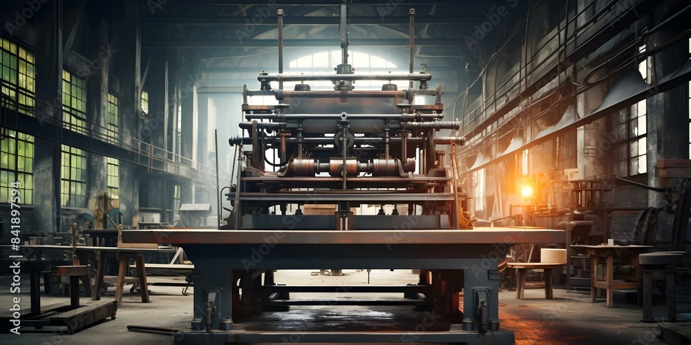 Antique printing press machinery in a historic industrial environment ...