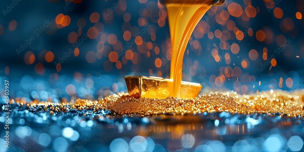Molten gold being poured into bars at a gold factory in closeup ...