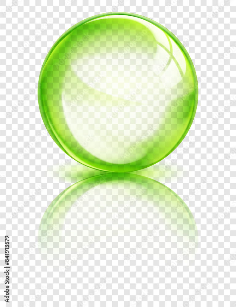 Large translucent sphere in green colors with reflection, glares and ...