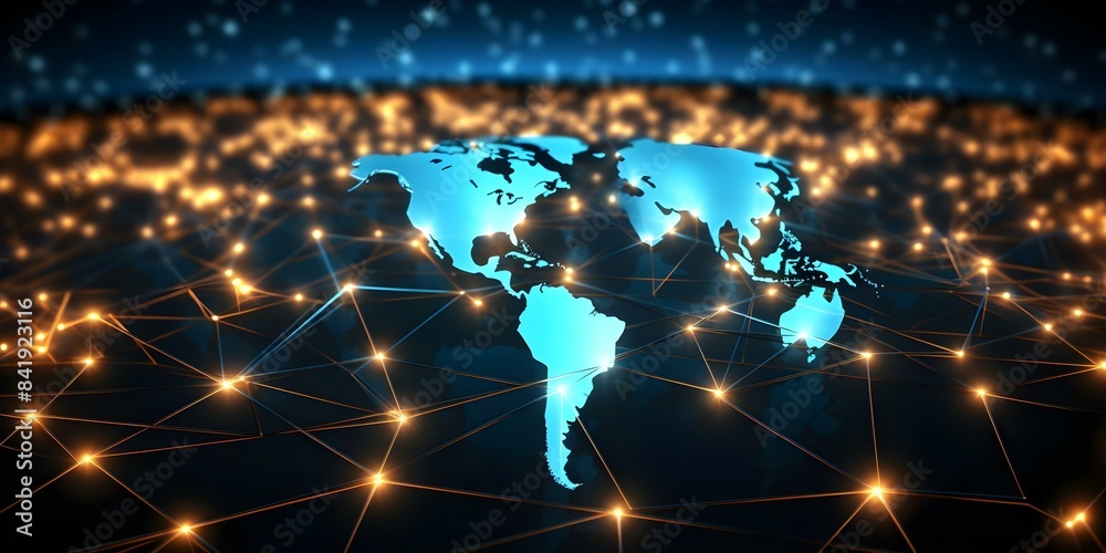 Global network map showing interconnected business points and lines ...