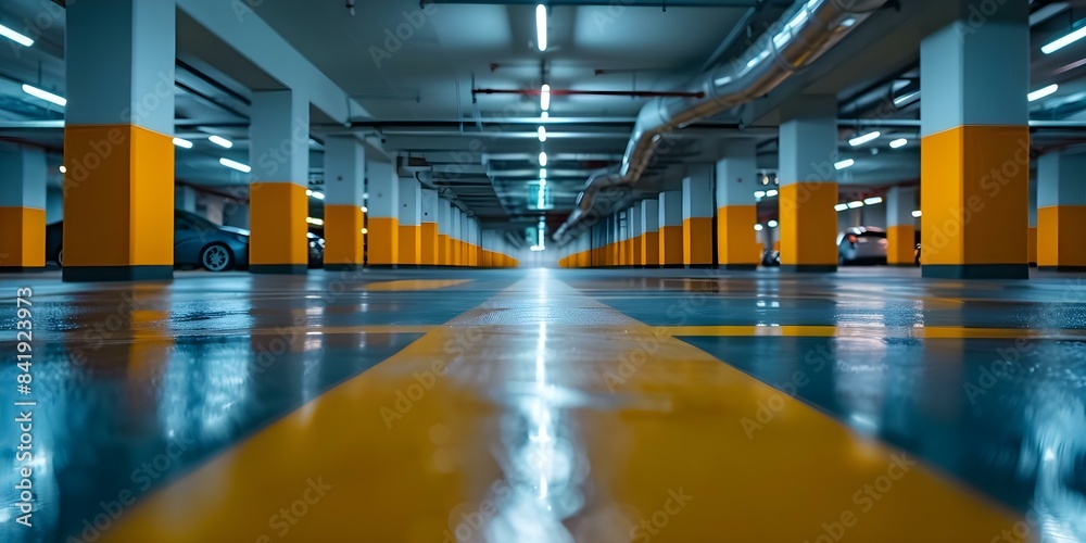 Parking Lot in an Underground Mall with Decorative Concrete Columns ...