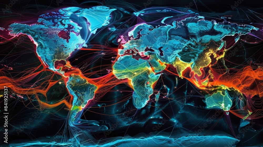 Visual map of undersea cable networks, highlighting global internet ...