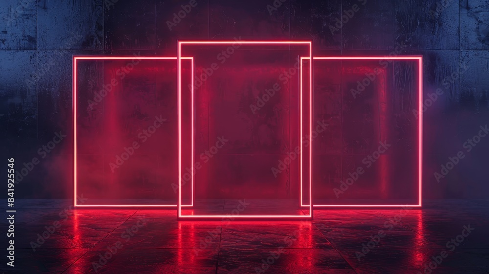 Red neon frames illuminating a dark navy background, perfect for ...