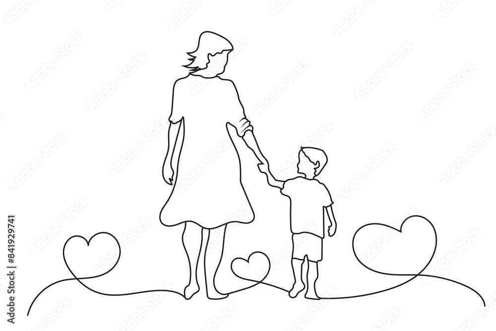 Mothers and son line art illustration, vector, icon design. Mother and ...
