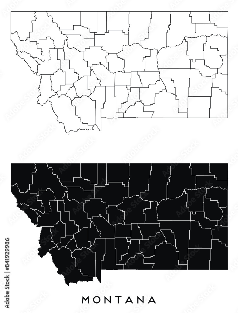 Montana state map of regions districts vector black on white and ...