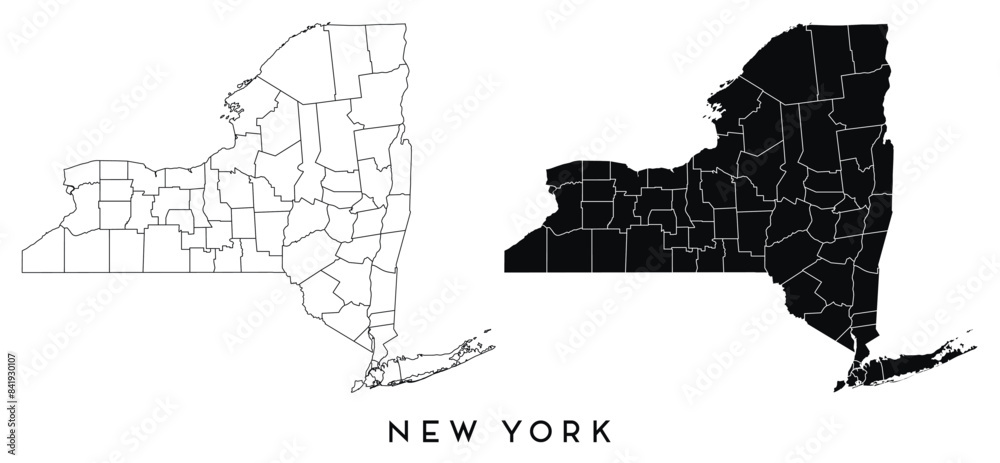 Poster New York state map of regions districts vector black on white ...