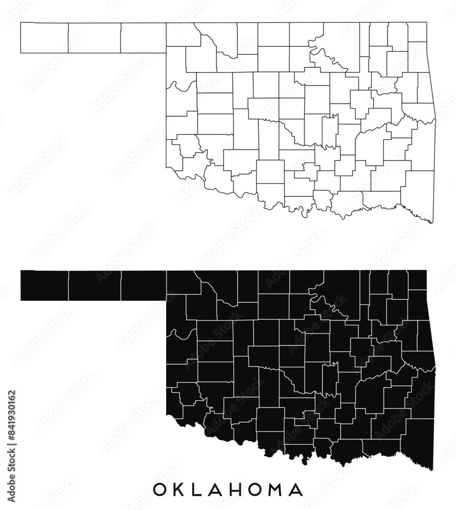 Oklahoma state map of regions districts vector black on white and ...