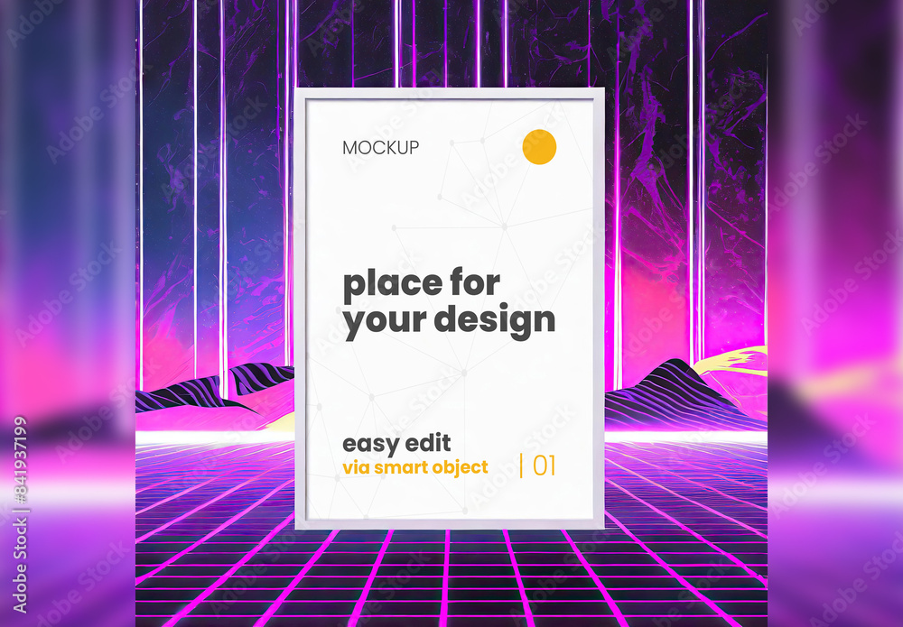 Single page frame poster Mockup neon vaporwave synthwave 07 Generative ...
