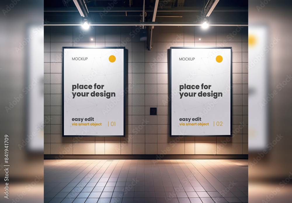 Two Poster Gallery Frame Mockup Spot Light Generative Ai Stock Template ...