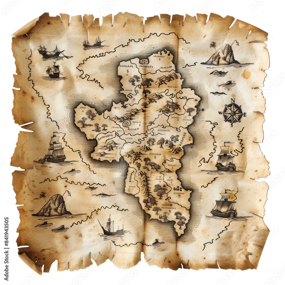 Antique treasure map with vintage ships and islands, perfect for pirate ...