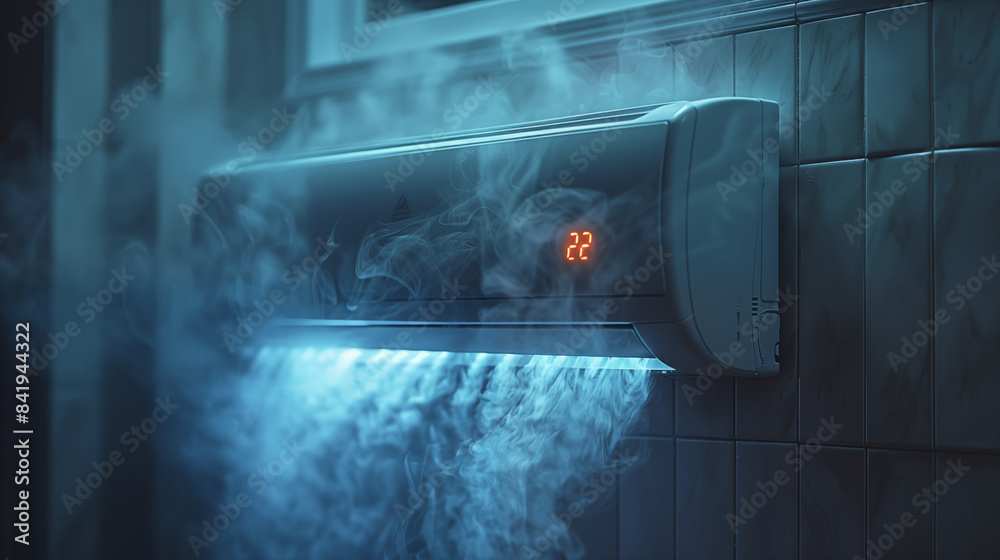 Smoke billowing out of microwave oven with digital temperature display ...