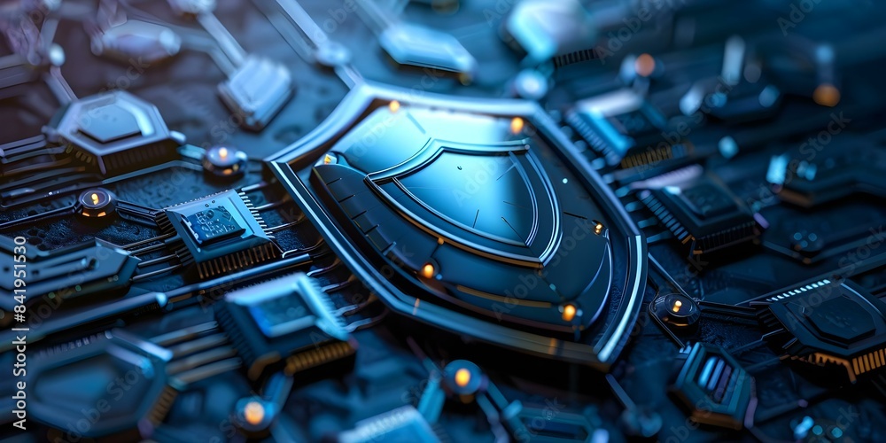 Cybersecurity logo with digital crest design and sleek symbolism photorealistic style. Concept ...