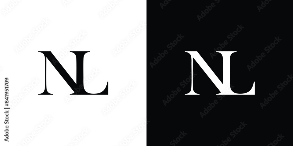 Abstract serif letter NL logo in black and white color for beauty and ...