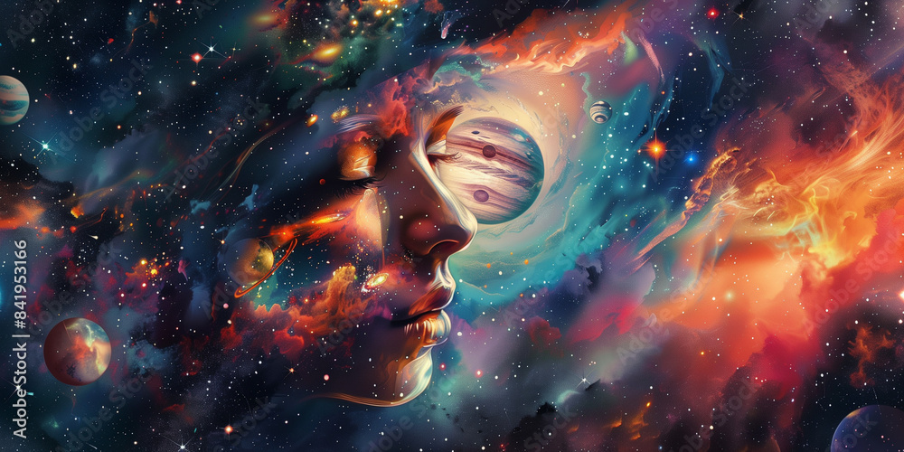 Cosmic Contemplation. This mesmerizing image portrays a face emerging ...