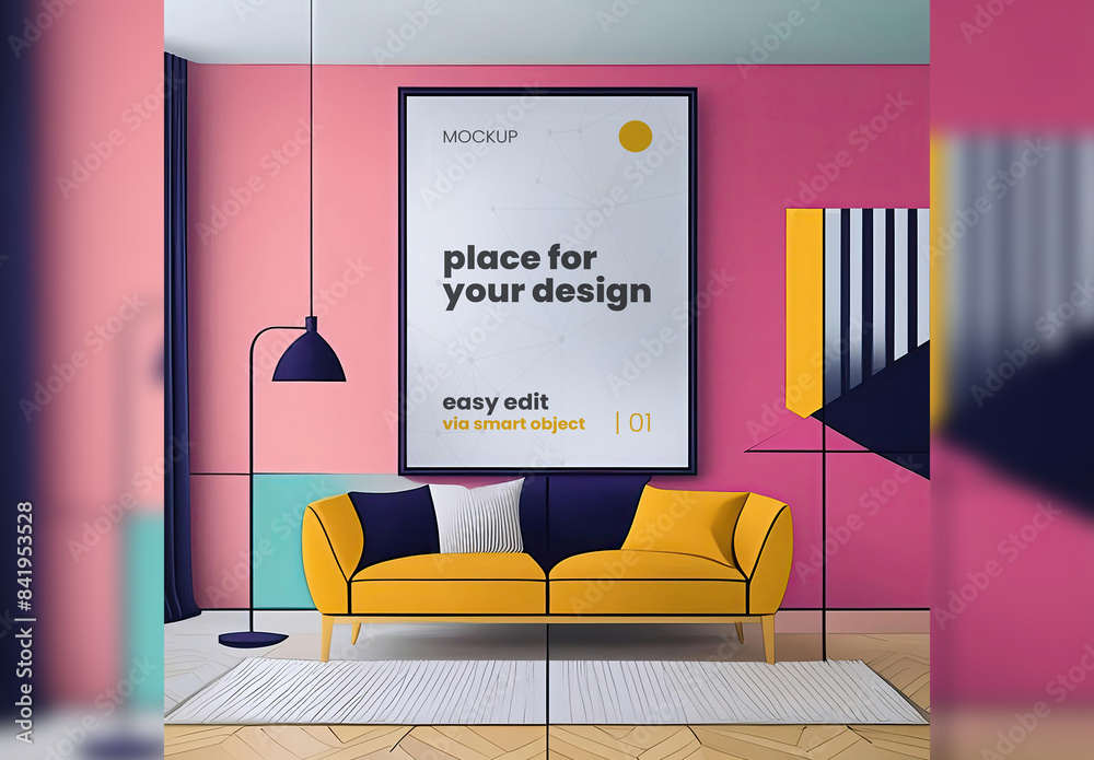 Poster Frame Page Mockup digital illustrated artistic design style 03 ...